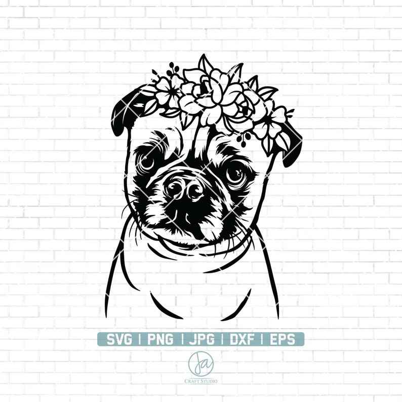 Pug Svg File Pug Dog With Flower Crown SVG Pug Cut File - Etsy