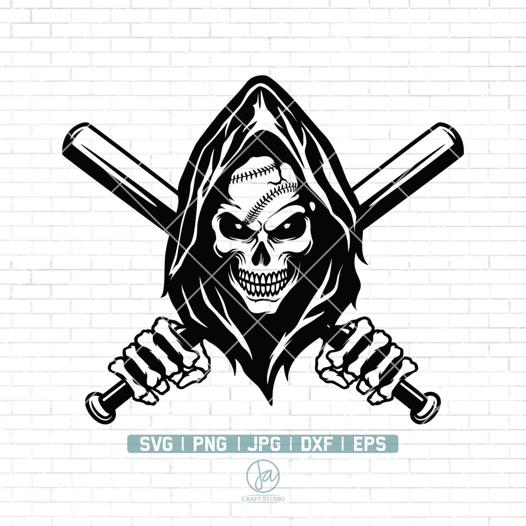 Baseball Skull With Crossed Bats Svg | Grim Reaper Svg | Softball Skull ...