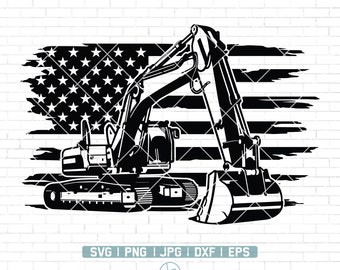 Stickers Paper Mechanical Digger Excavator Woodcut Black and White SVG ...