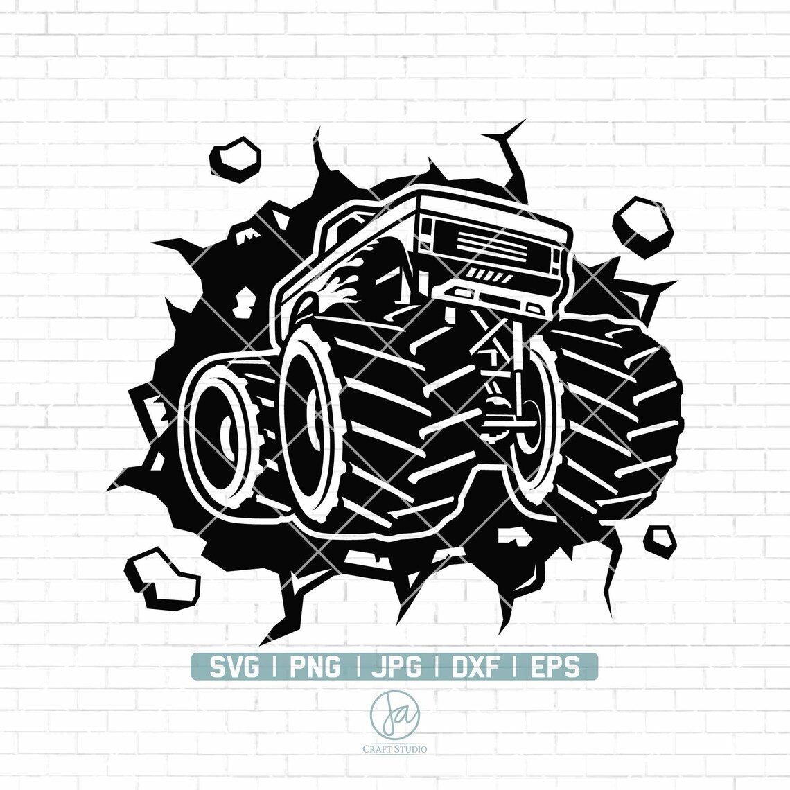 Monster Truck in the Wall Svg Big Truck Svg Truck Clipart - Etsy