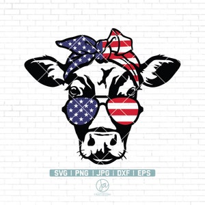 4th of July Cow Svg File | Patriotic Cow Svg | Cow Glasses Svg | July ...