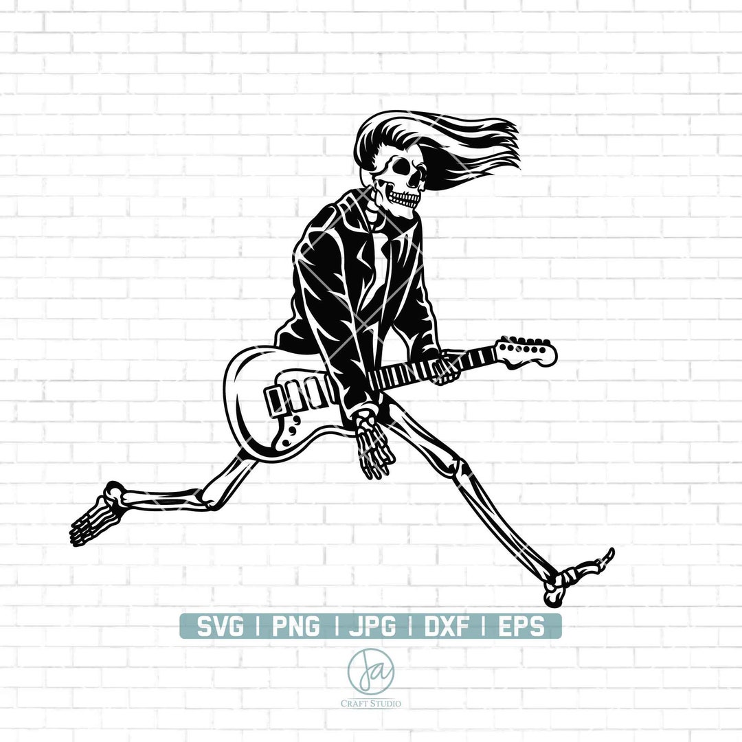 Guitarist Skeleton SVG | Punk Rock SVG | Guitar SVG | Death Heavy Metal ...