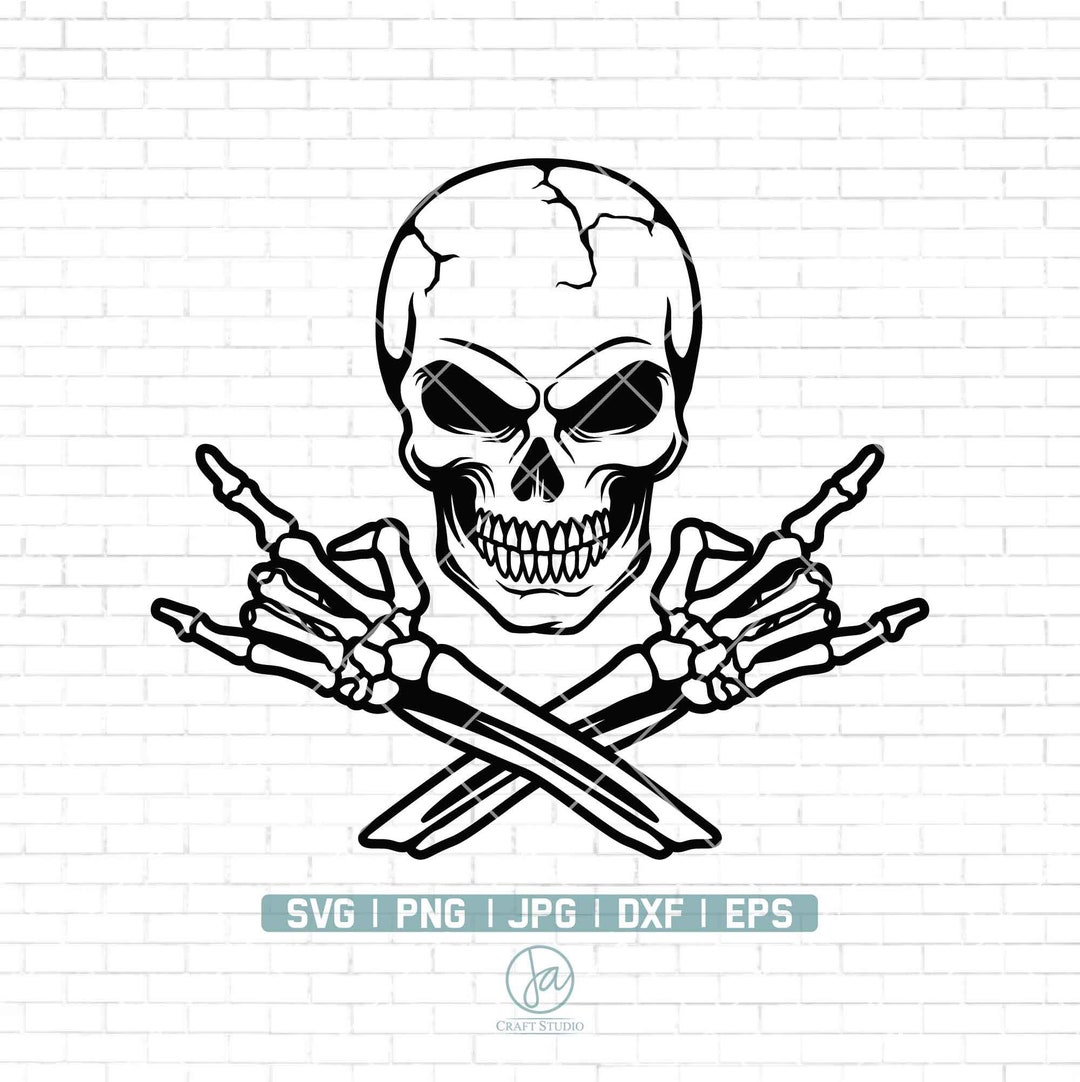 Rock and Roll Music SVG | Skull Rock N Roll Svg | Rock Hand Sign Svg ...