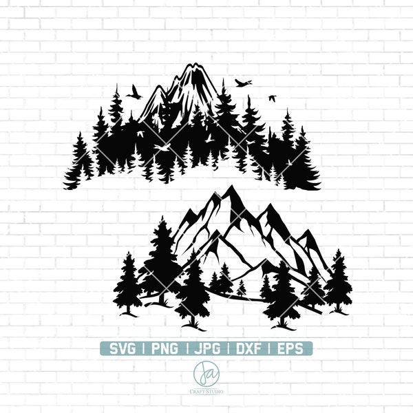 Mountains With Trees Svg - Etsy