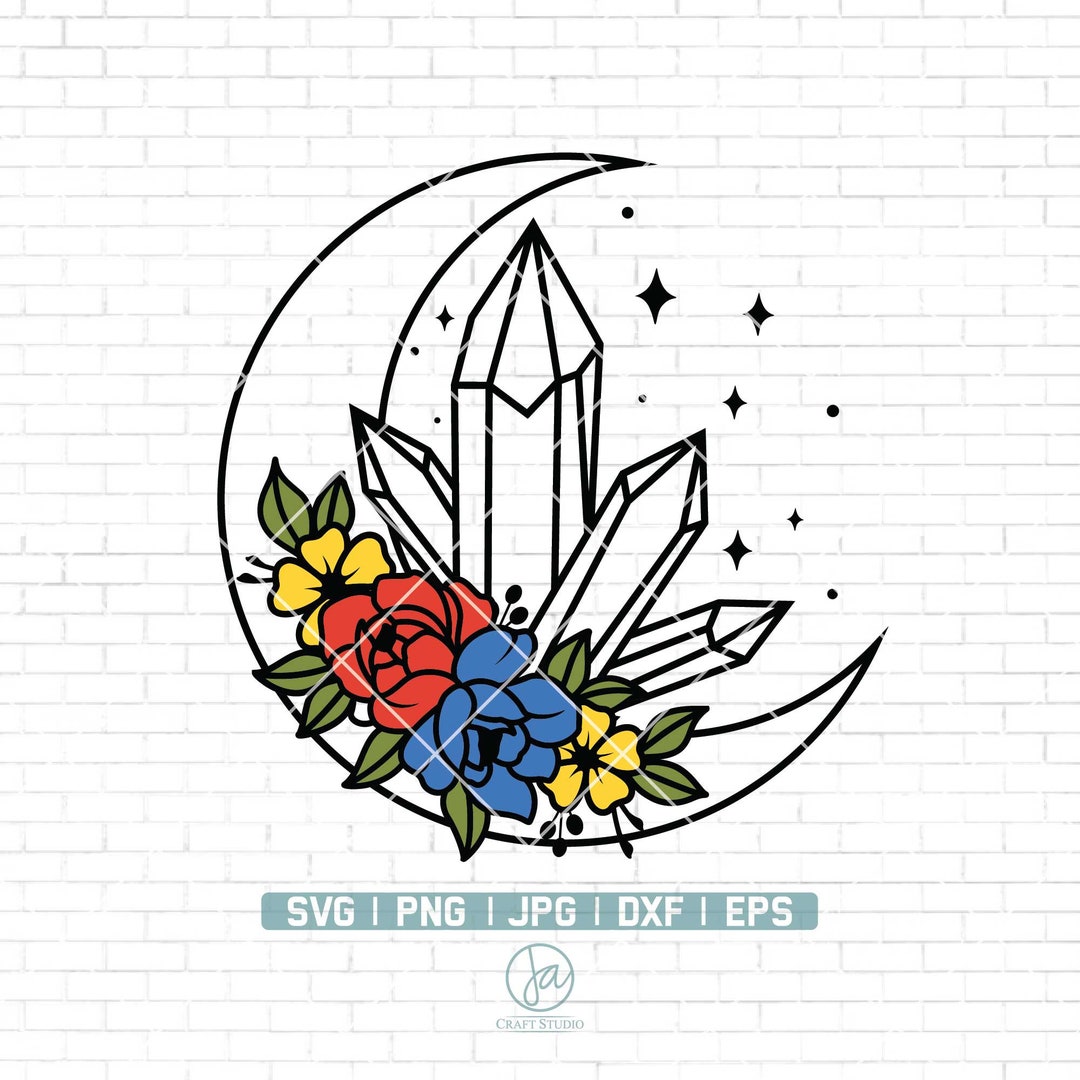 Magic Crystals SVG Files | Crystal Cut File | Crystal Moon Flowers SVG ...