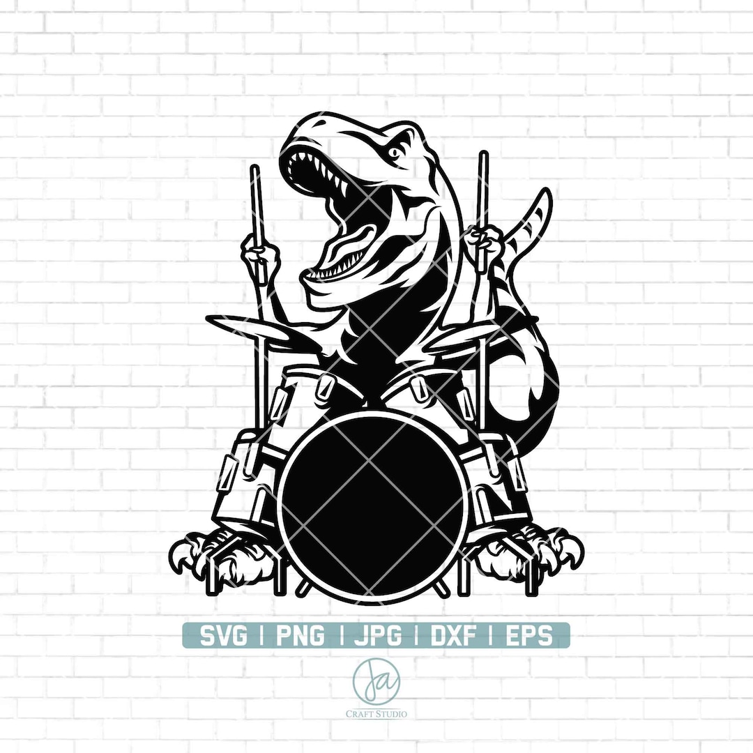 Dinosaur Svg | Dinosaur Drummer Svg | T-rex Svg | Drumming Dinosaur Png ...
