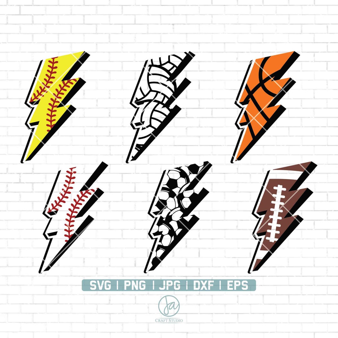 Lightning Bolt SVG | Sports Ball Lightning Bolt Bundle | Football ...