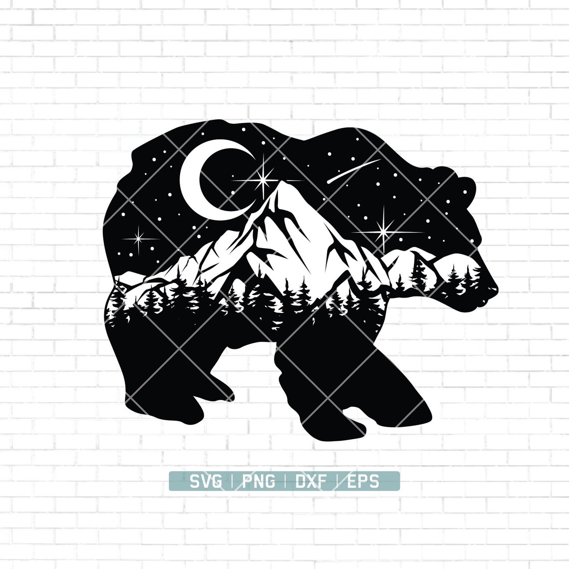 Outdoor Bear Svg Bear Mountain Scene Svg Forest Trees Svg - Etsy