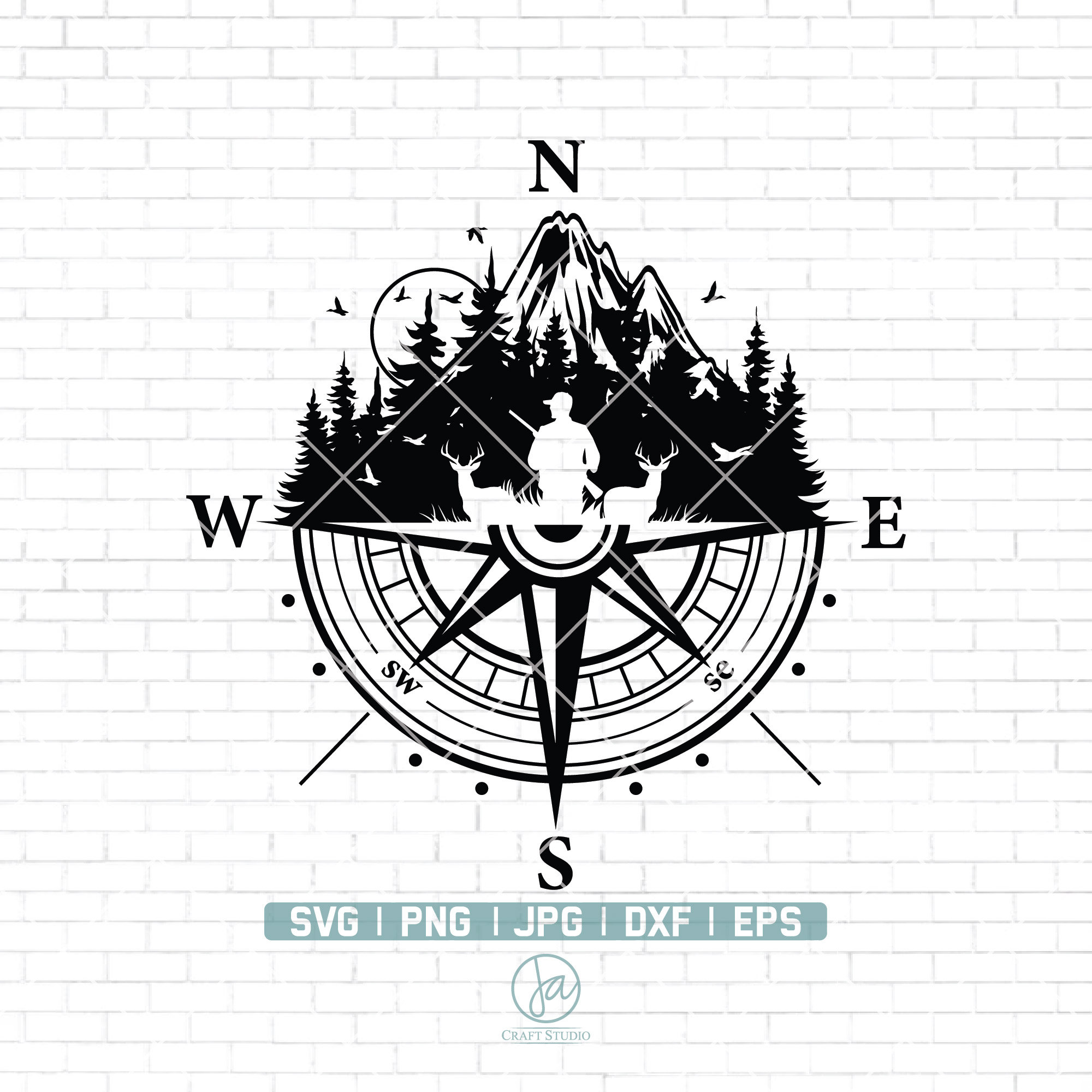 Deer Hunter Svg File Deer Antler Svg Compass Svg Deer - Etsy Canada