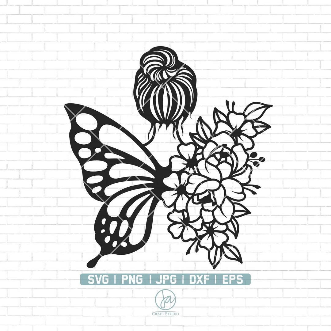 Floral Woman Svg | Butterfly Flower Svg | Woman With Flower Svg | Girl ...