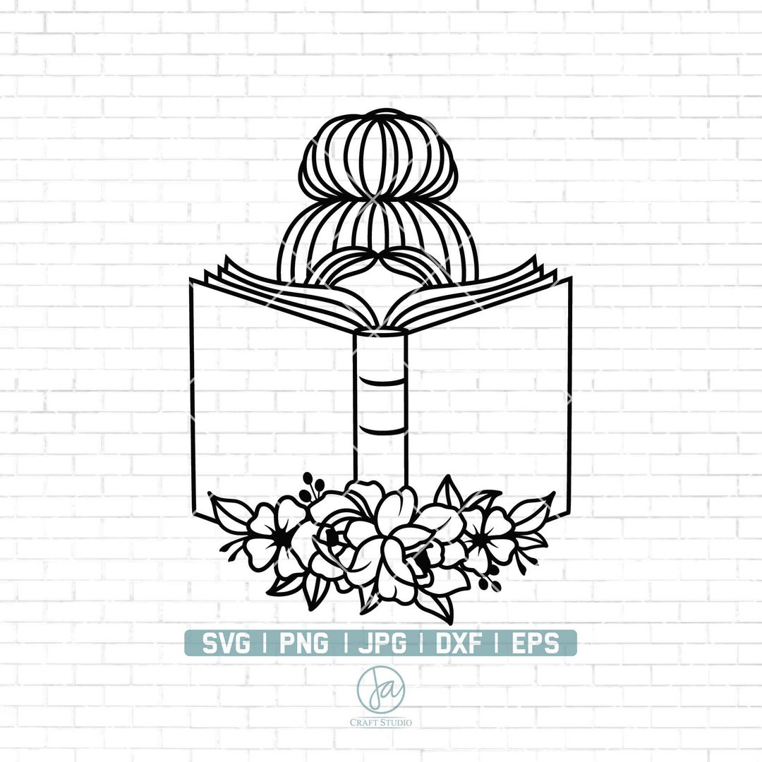 Reading Woman Svg | Floral Book Svg | Book With Flowers Svg | Book Svg ...