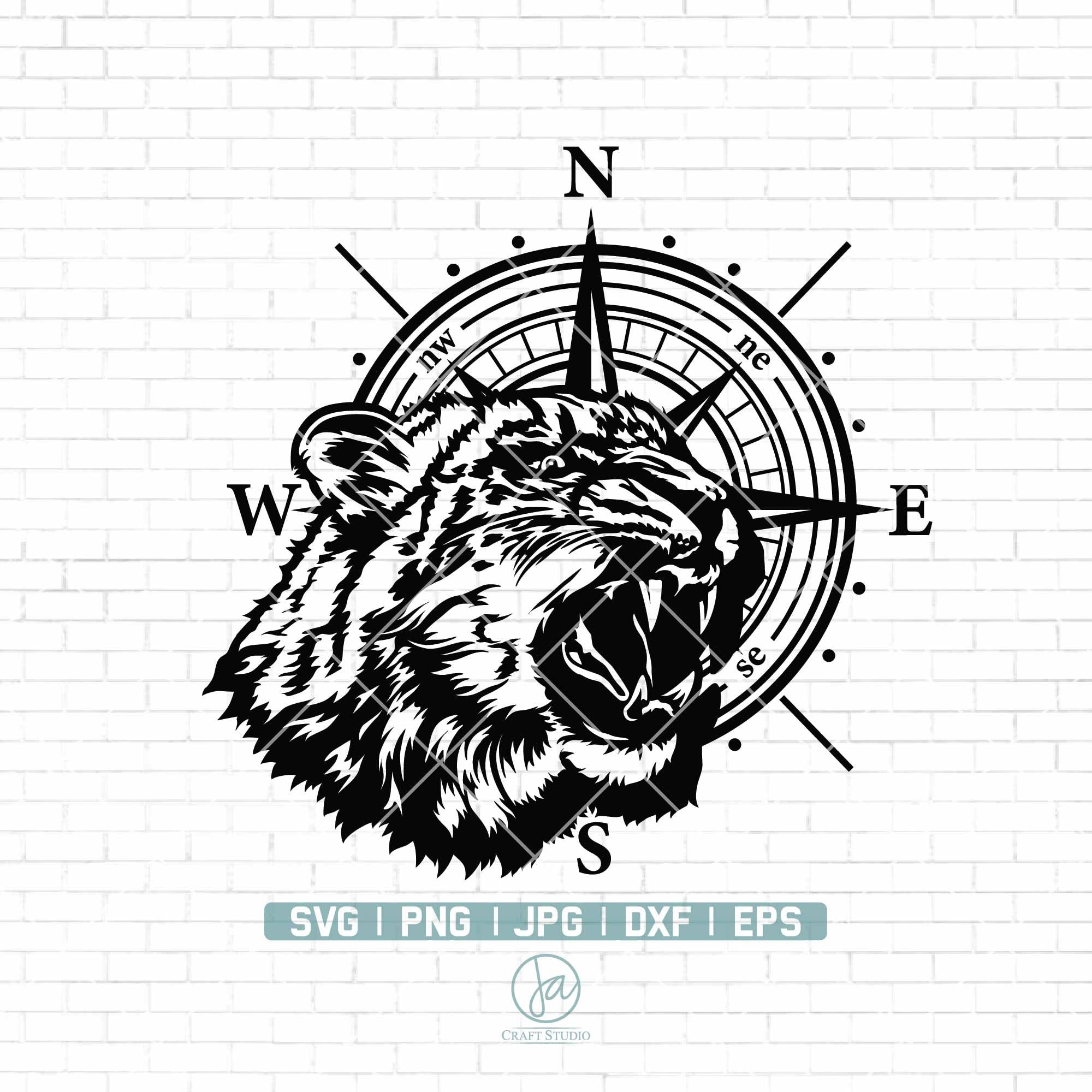 Tiger With Compass Svg Tiger Face Svg Tiger Svg Tiger | Etsy