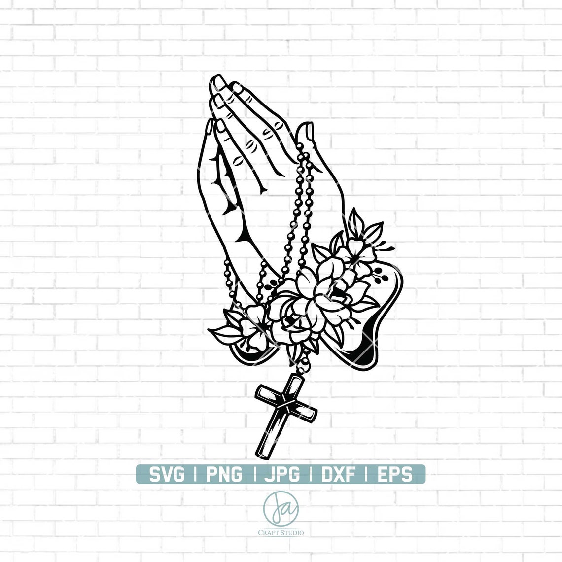 Floral Praying Hands With Rosary SVG | Christian SVG | Floral Svg ...
