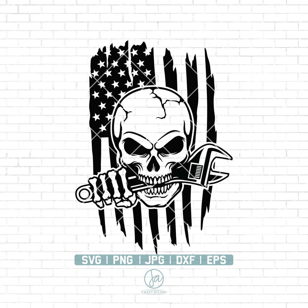 US Mechanic Skull Svg | Mechanic Logo | Skull Mechanic Svg | Patriotic ...