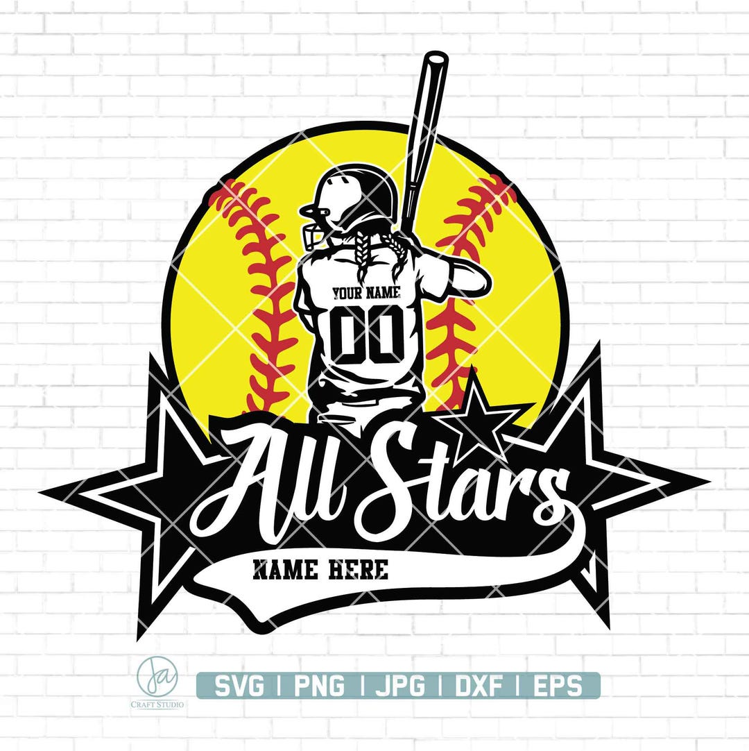 All Stars Svg Png, Personalized Name Svg, Softball Player Svg, Softball ...