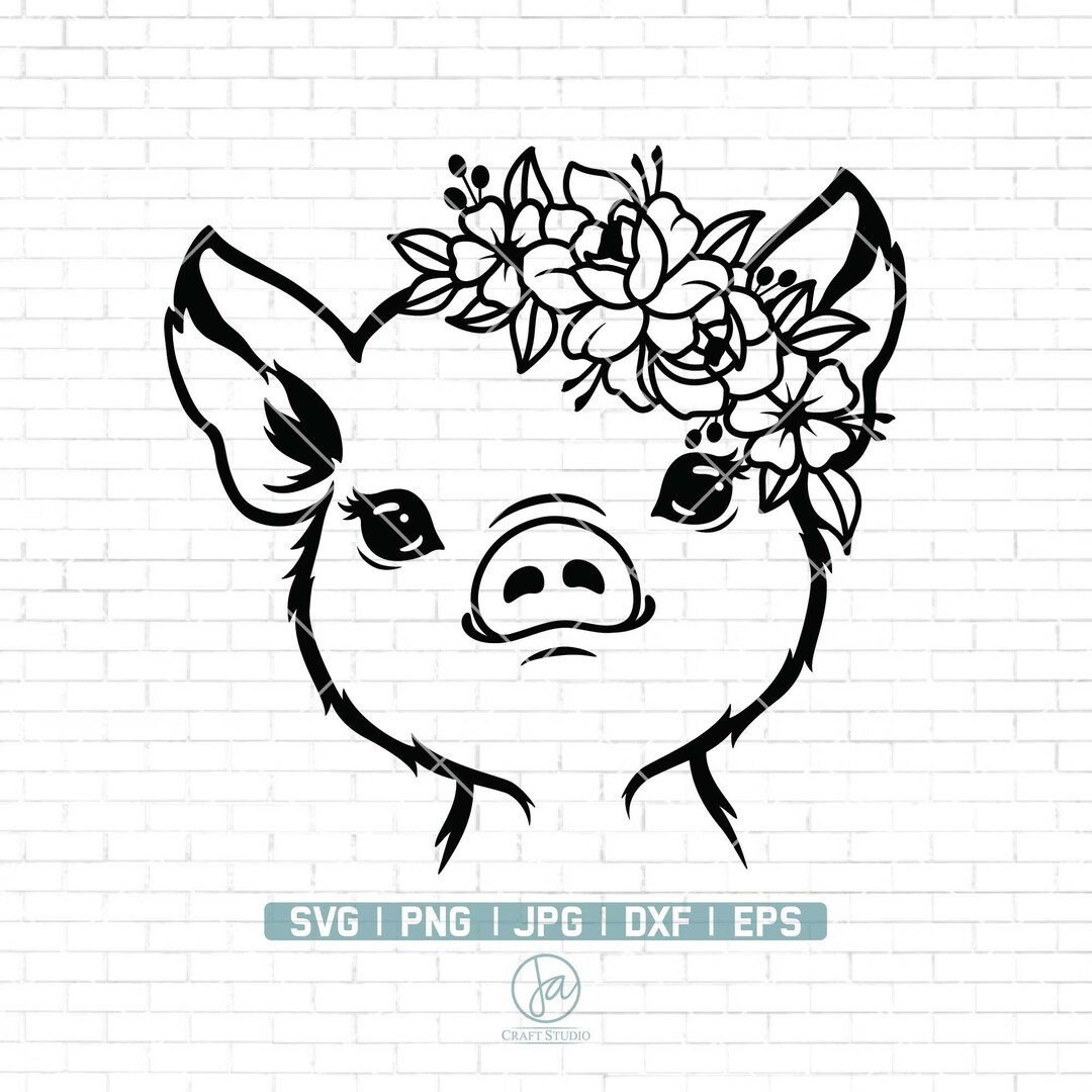 Pig SVG File | Pig With Flower Crown SVG | Animal Face | Pig With ...