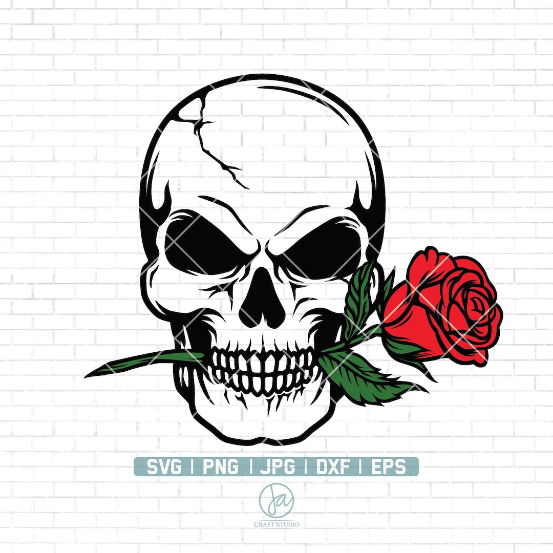 Skull Rose SVG | Skull Biting Rose SVG | Skull T-shirt | Rose Svg ...