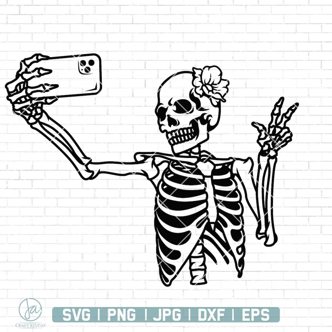 Skeleton Mirror Selfie SVG | Skeleton Selfie Svg | Funny Cute Skeleton ...