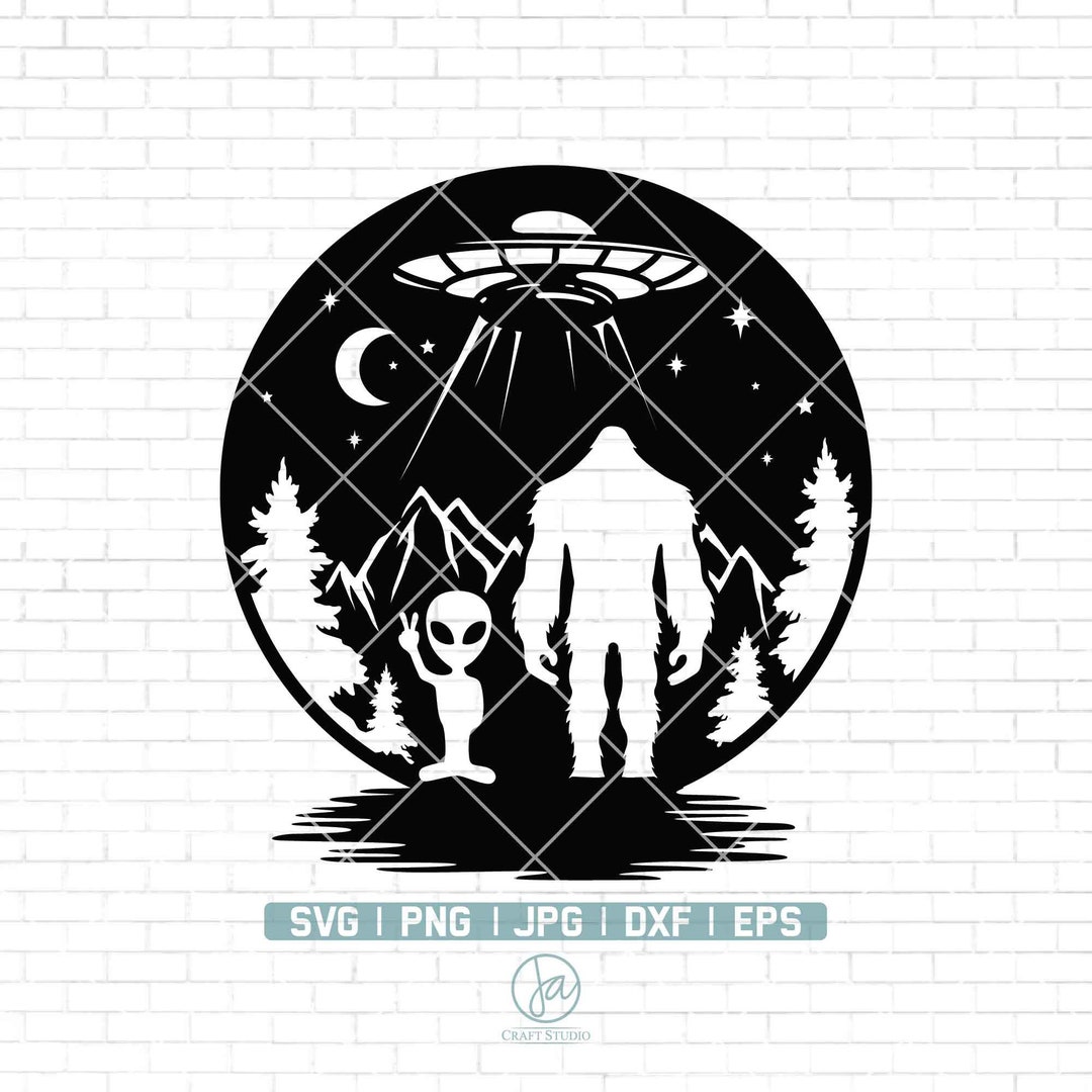 Bigfoot and Alien Under the Moon Svg | Bigfoot Svg | Wild Monster Svg ...