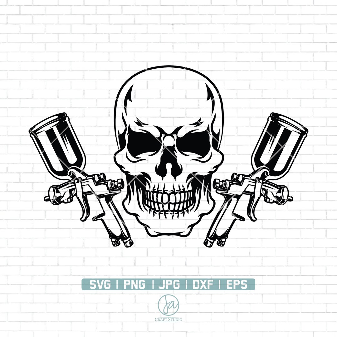 Calavera con pistolas de pintura svg / Skull Svg / Pistola de pintura ...