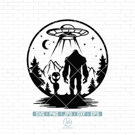 Bigfoot and Alien Under the Moon Svg Bigfoot Svg Alien Svg - Etsy India