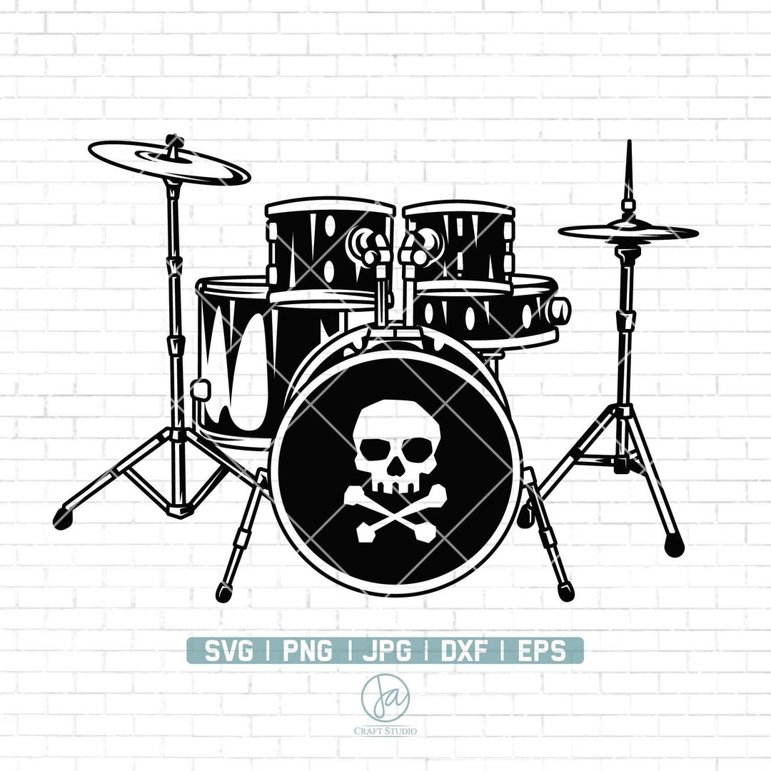 Drum Set Svg | Music Drums Rock Band Svg | Drum Set Clipart | Skull Svg ...