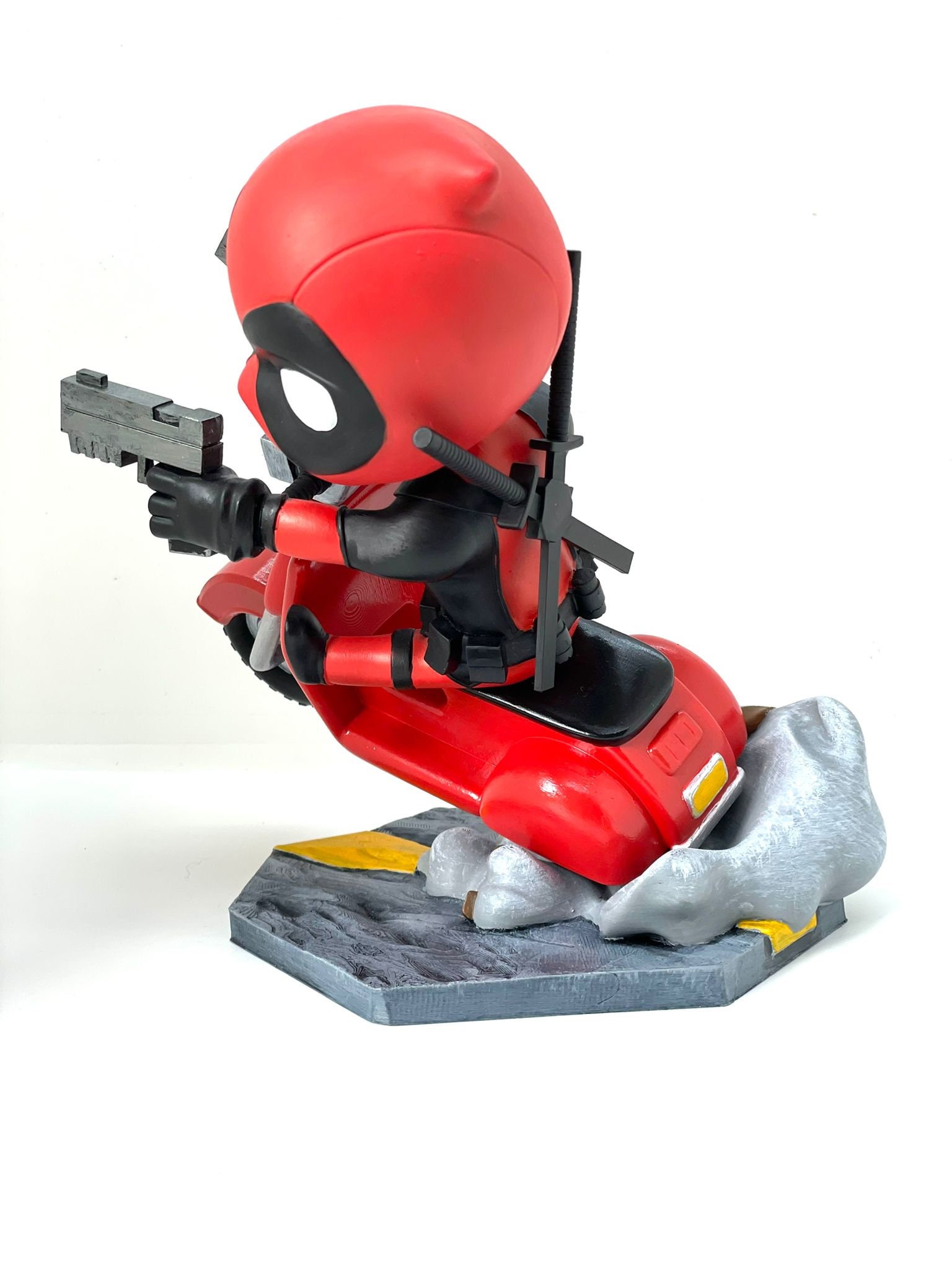 Marvel Deadpool Chibi Themed Figurine Diorama Riding a Vespa 3D Printed ...