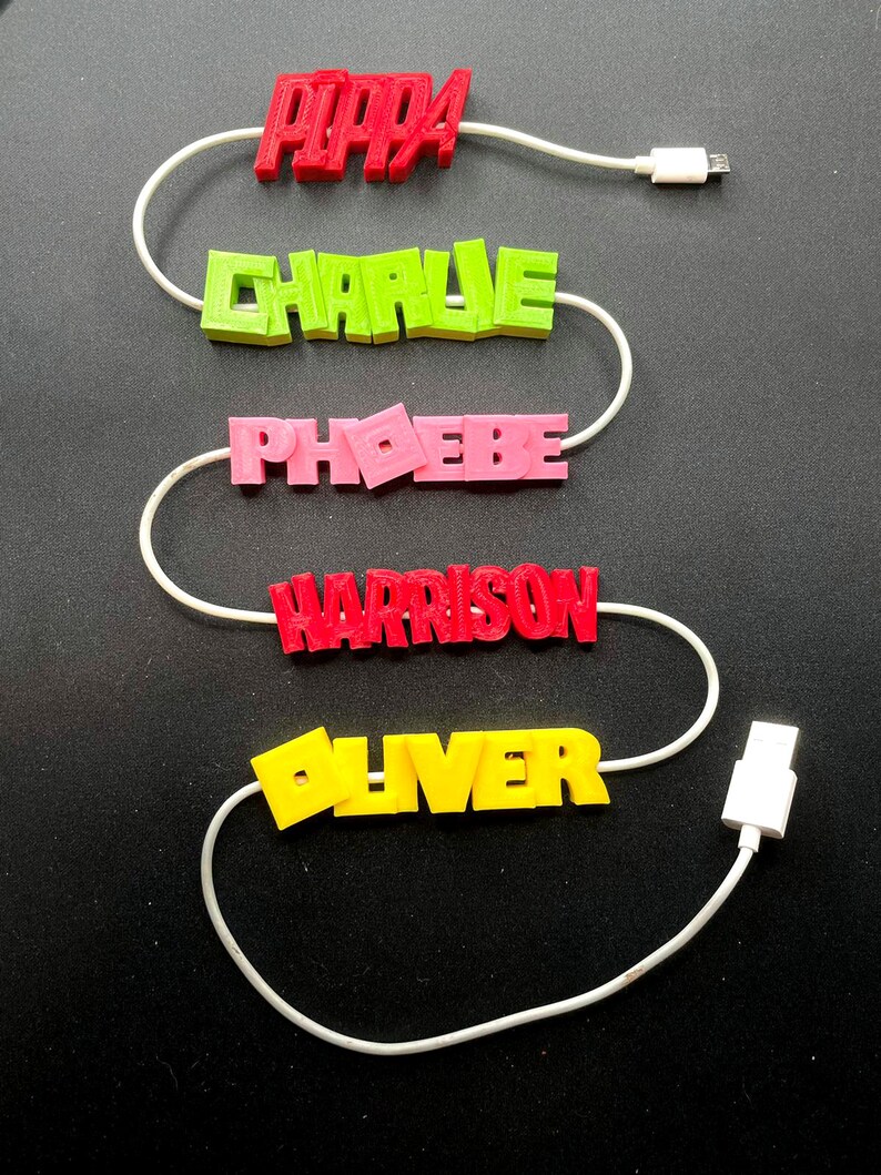 3D Printed Name Tags for Charging Cables Customizable Font and - Etsy