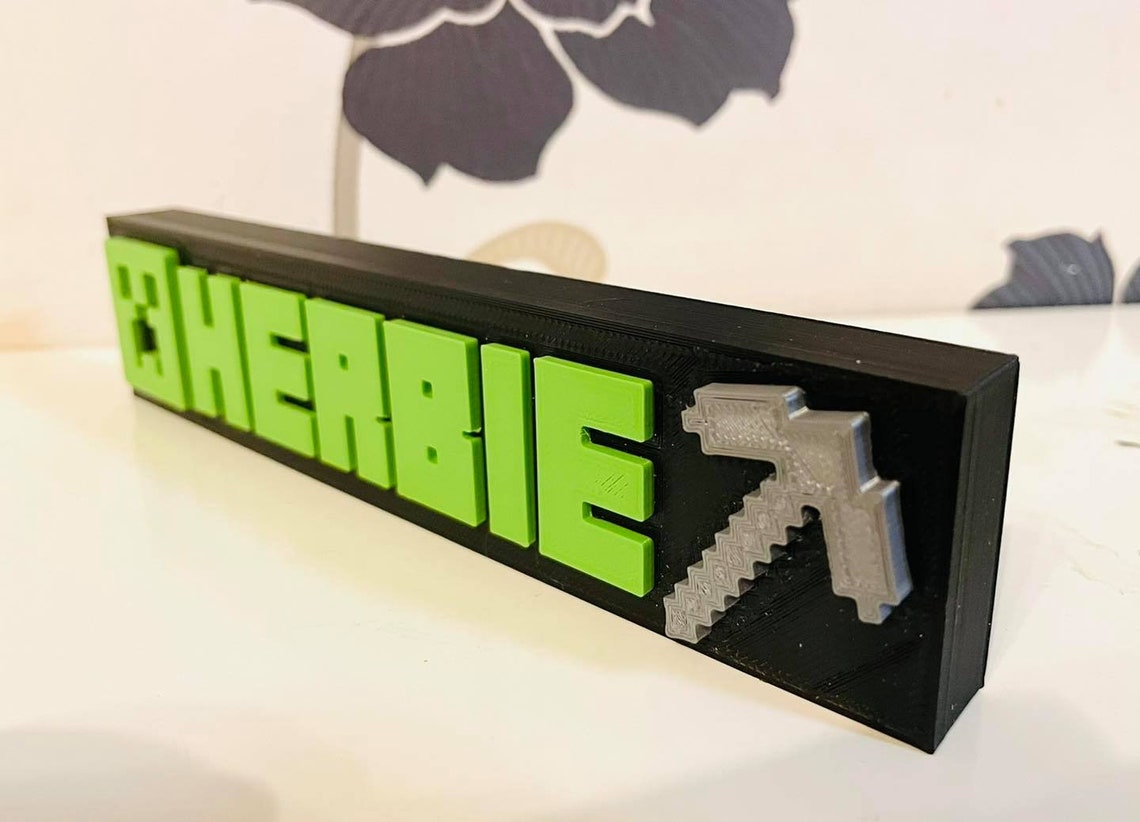 3D Printed Minecraft Themed Name Plaque 3 Colours Custom | Etsy
