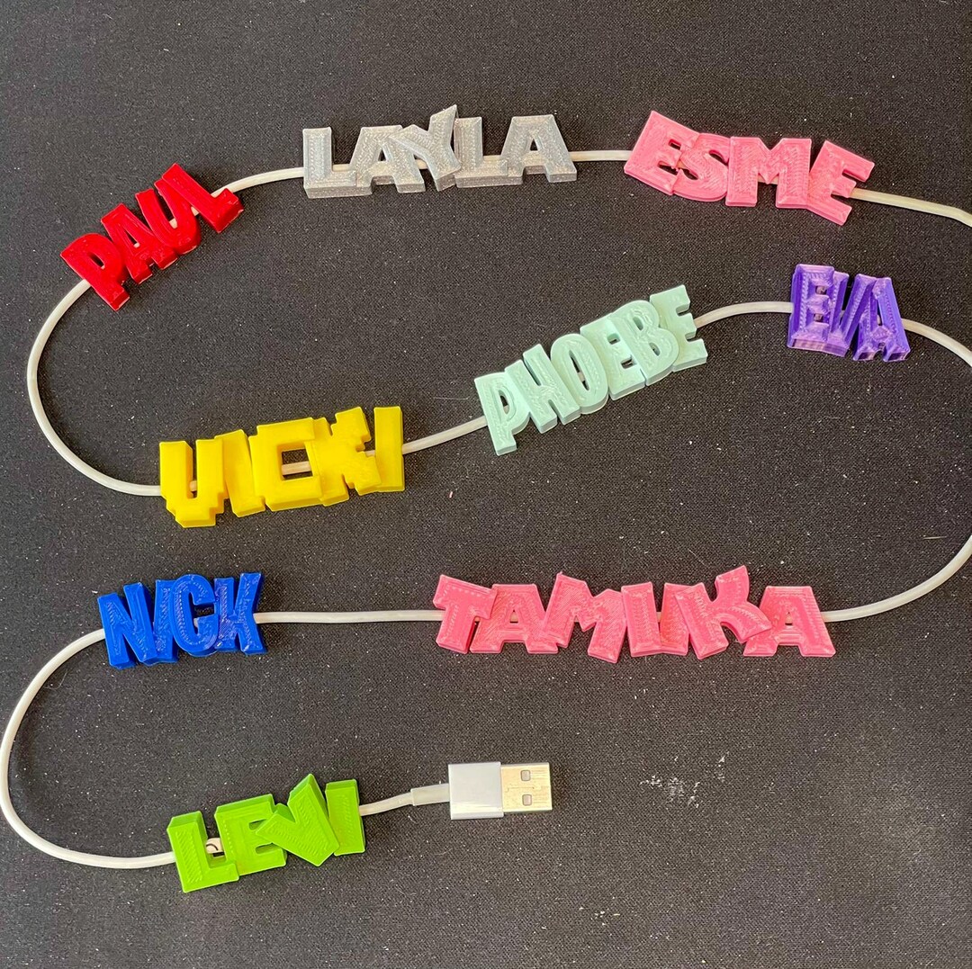 3D Printed Name Tags for Charging Cables Customizable Font and - Etsy