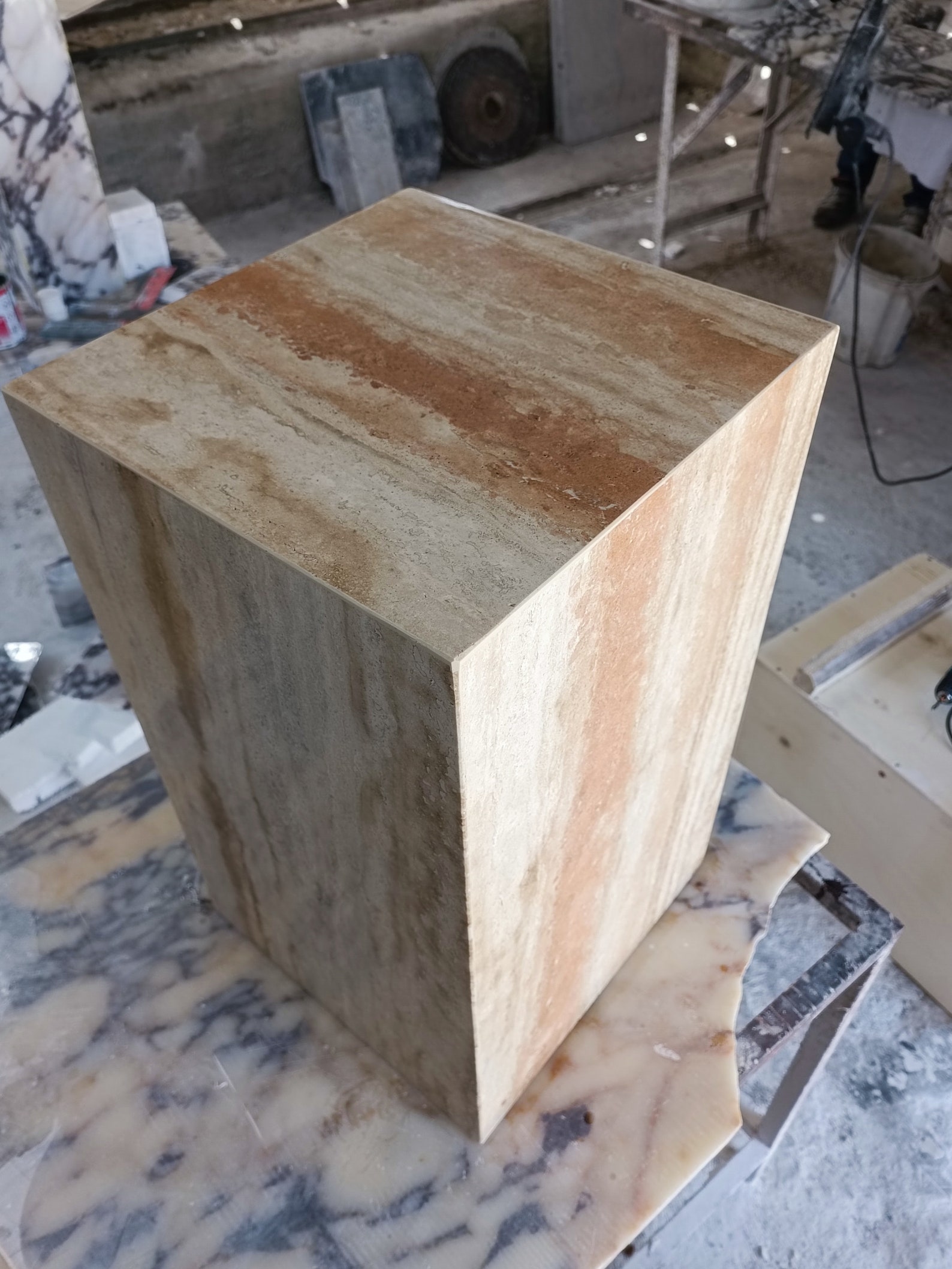 Travertine Cube Table, Nightstand Real Travertine Marble Handmade and ...