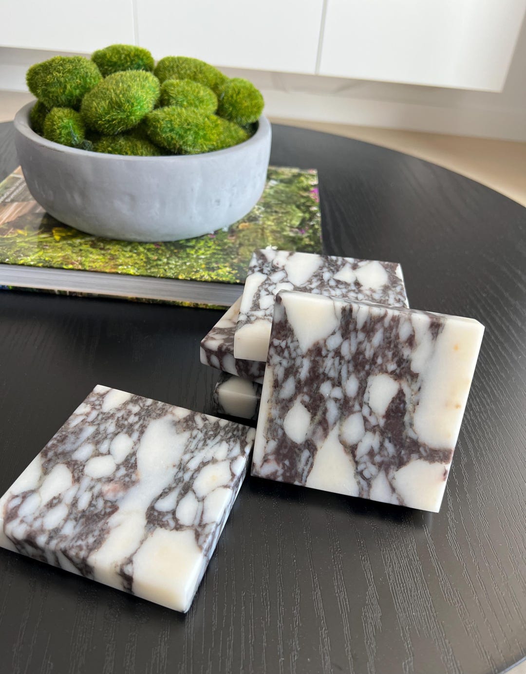 Calacatta Viola Set of 2-4-6 SQUARE Coasters, Italian Marble 100% ...
