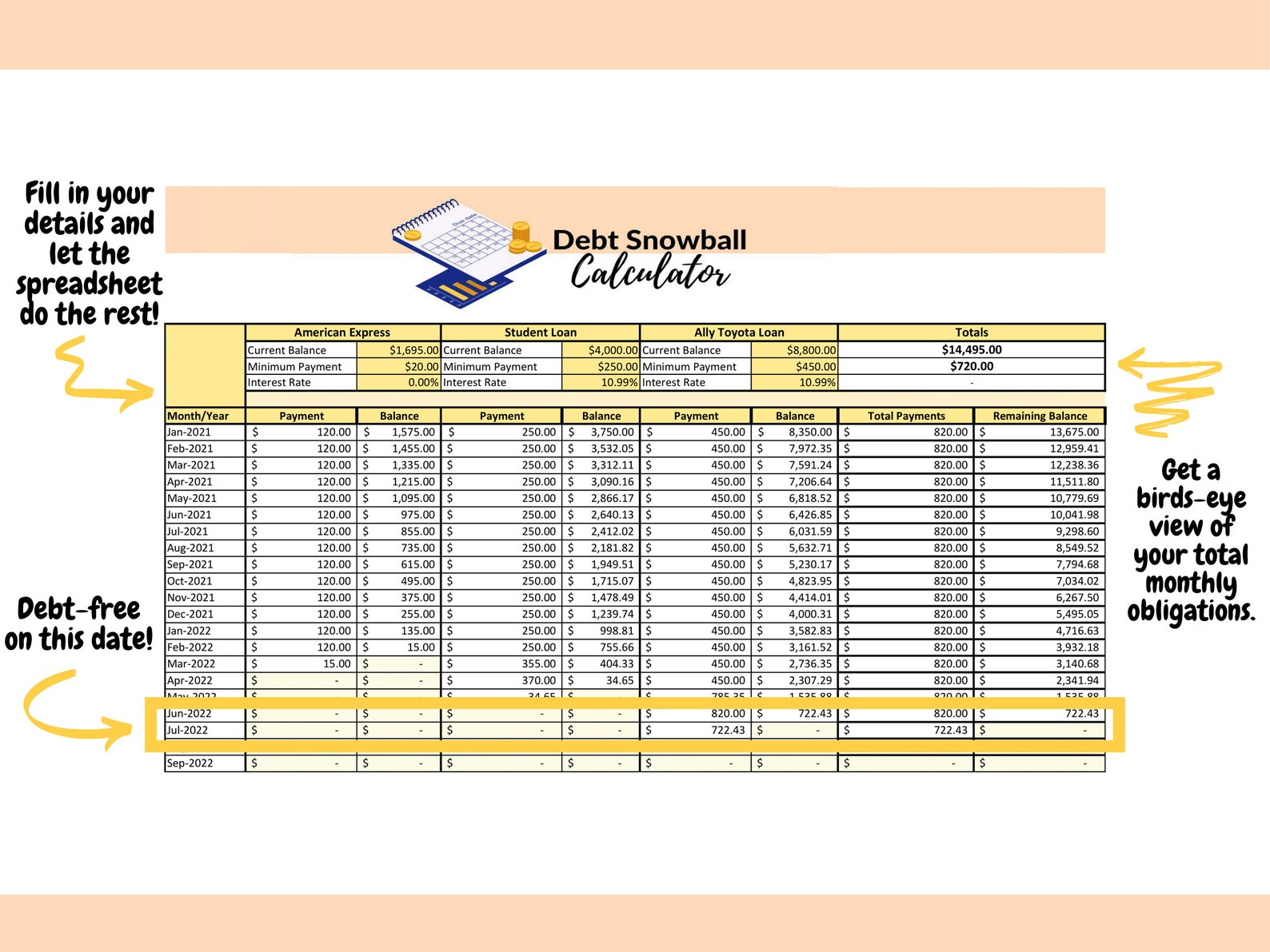 Dave Ramsey Debt Snowball Spreadsheet Calculator | Credit Card Debt ...
