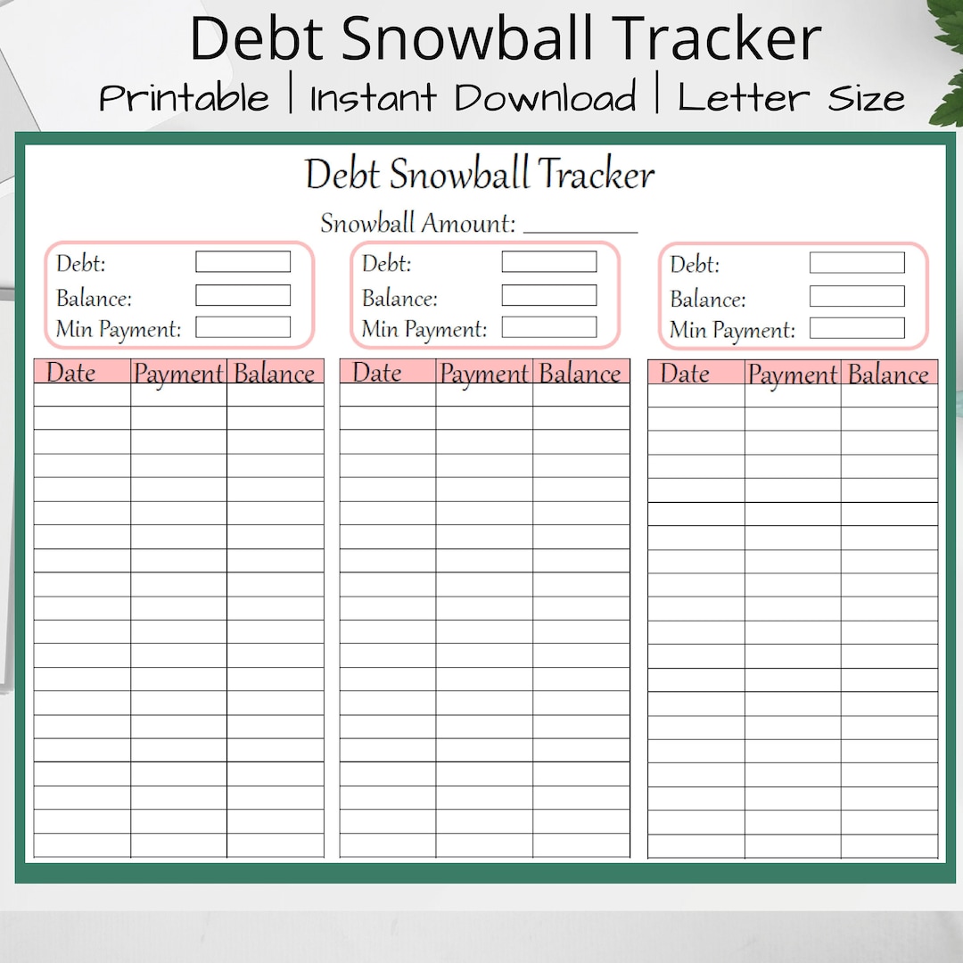 Debt Snowball Tracker Printable | Debt Payment Worksheet | Debt Payoff ...