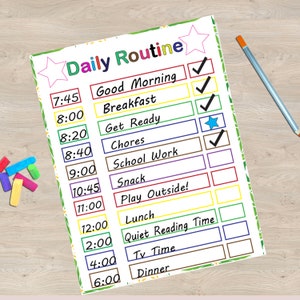 Kids Daily Routine Chart Chore Chart Printable PDF Responsibility Chart ...