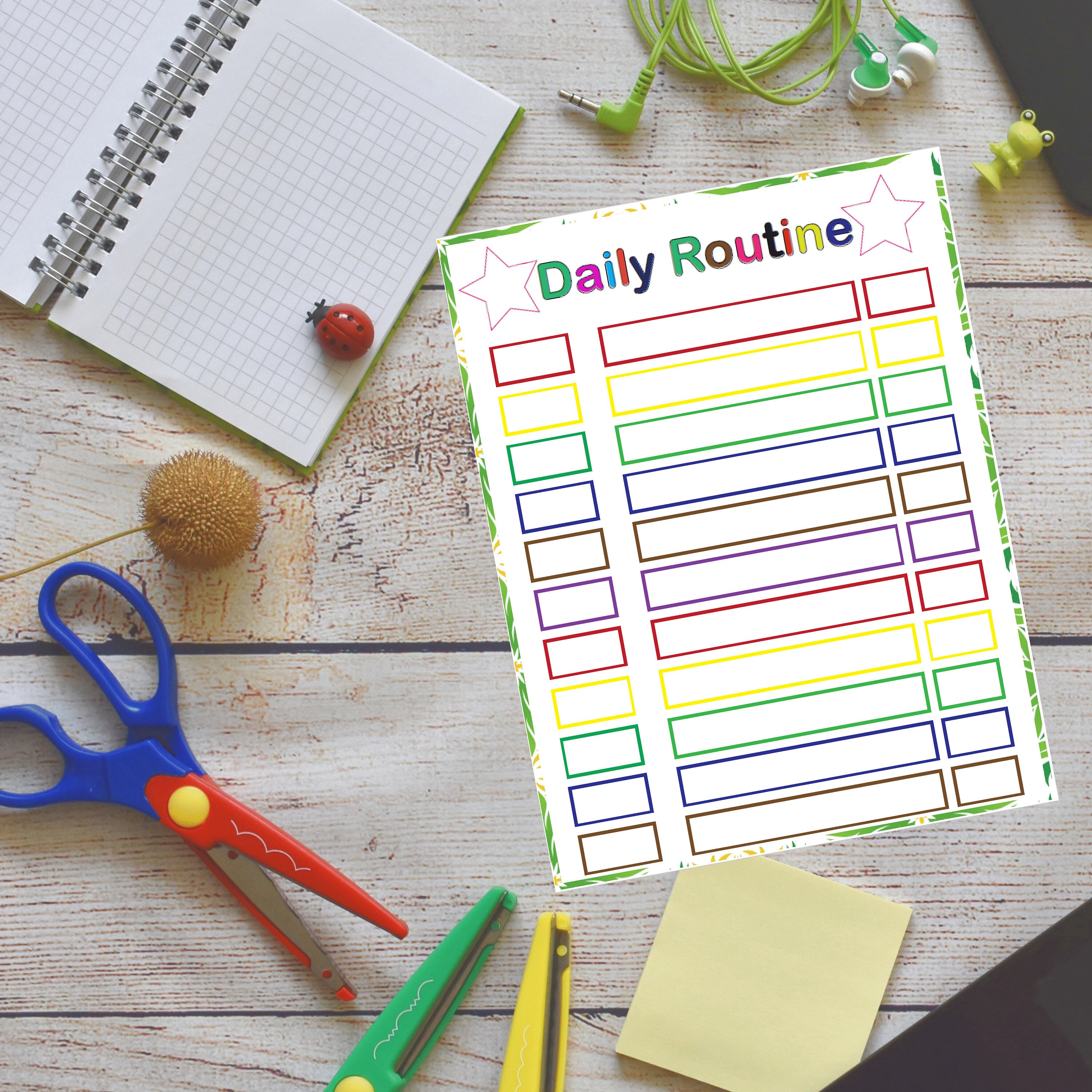 Kids Daily Routine Chart Chore Chart Printable PDF Responsibility Chart ...