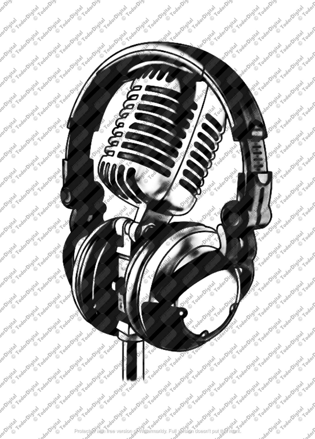 Microphone and Headphones SVG Clipart - Music Vector Graphics (digital ...
