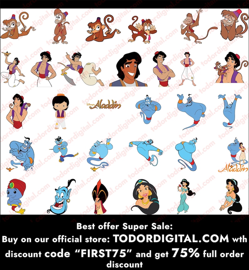 Aladdin Characters SVG: Jasmine, Genie, Monkey Abo (62 Files) - Etsy