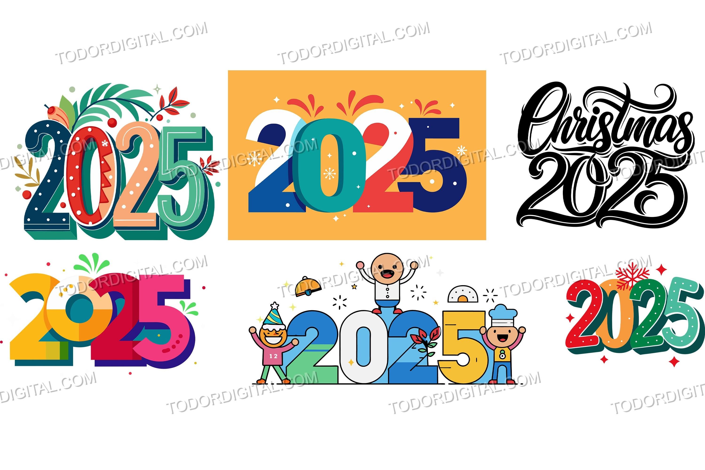 Funny Colorful 2025 | New Year Christmas Lettering Vector - Colorful ...