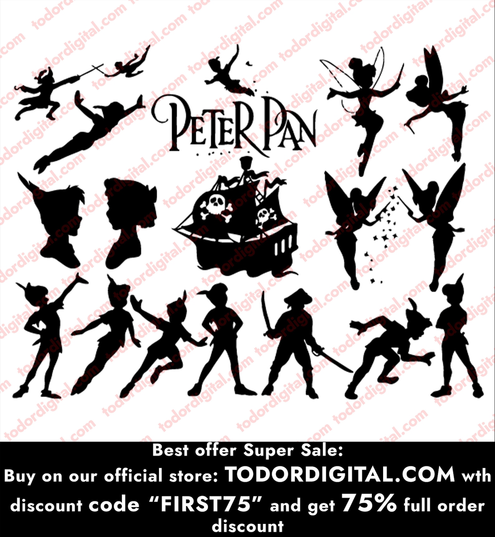 Peter Pan Silhouette SVG Bundle – Cartoon Characters (svg/eps/png/dxf ...