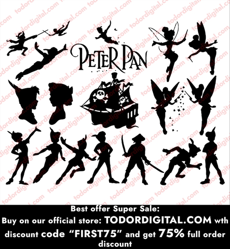 Peter Pan Silhouette SVG Bundle – Cartoon Characters (svg/eps/png/dxf ...