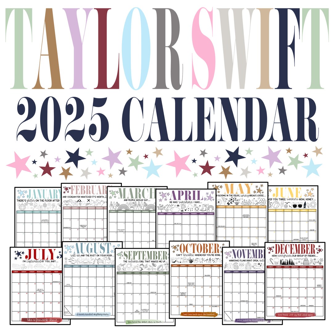 Taylor Swift Themed 2025 Printable Calendar - Etsy