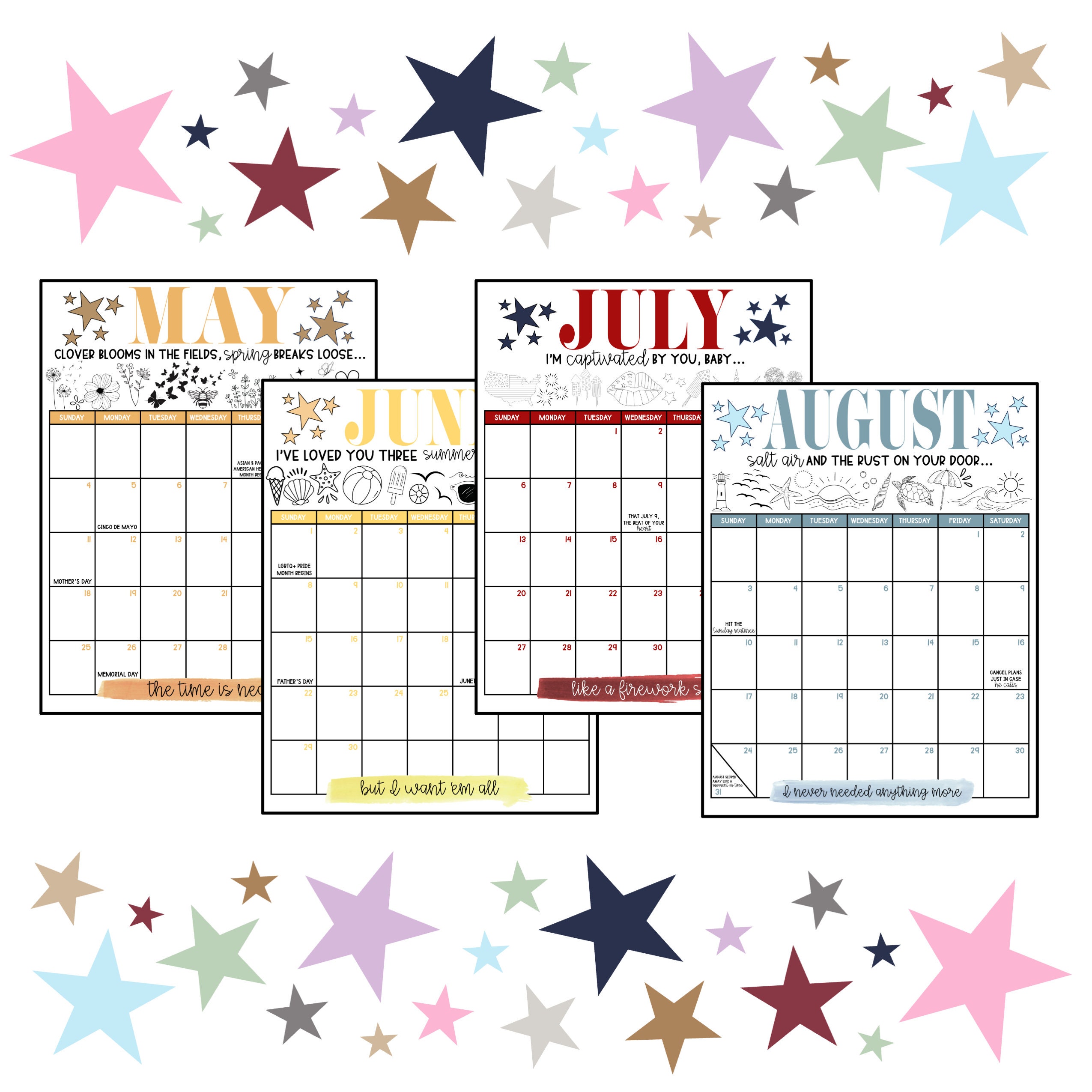 Taylor Swift Themed 2025 Printable Calendar - Etsy