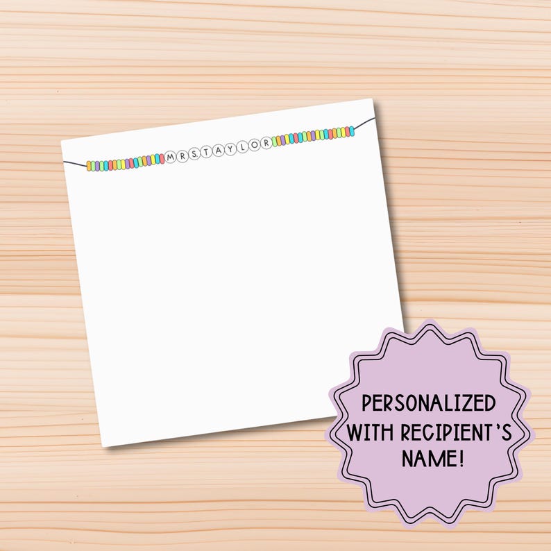 TS Post-it Notes, Friendship Bracelets, Teacher Gift, Personalized ...