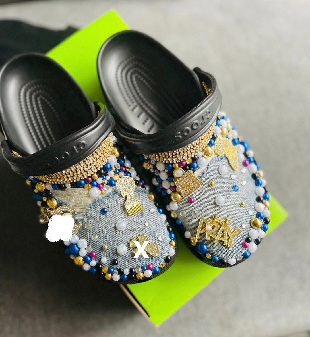 CUSTOM Color Me Please Denim Bling Crocs - Etsy