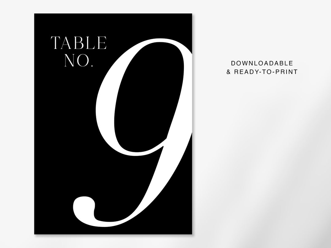 Ready-to-print Modern Table Numbers 1-30 in Black the JA Collection ...