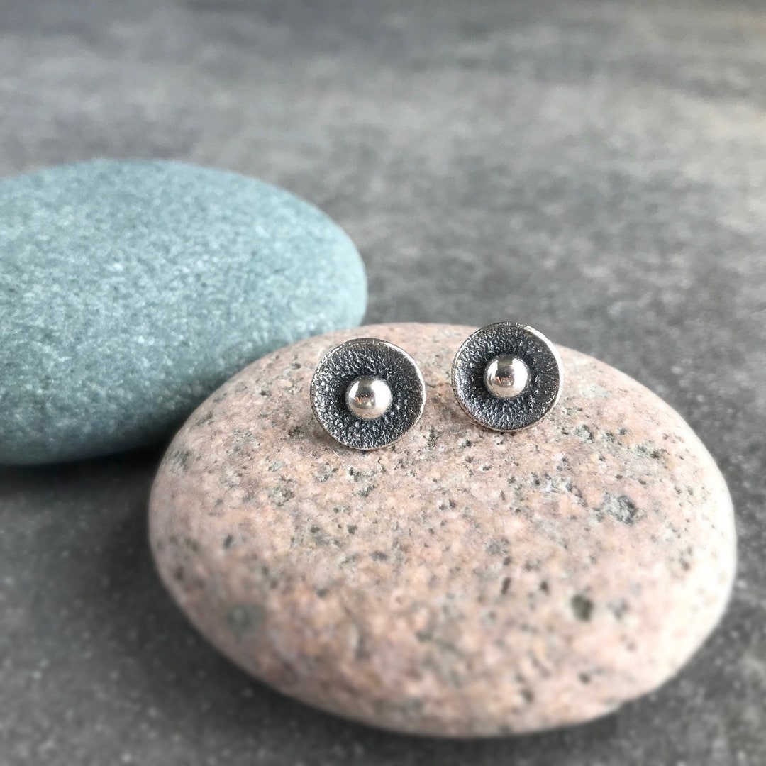 Sterling Silver Round Stud Earrings - Etsy