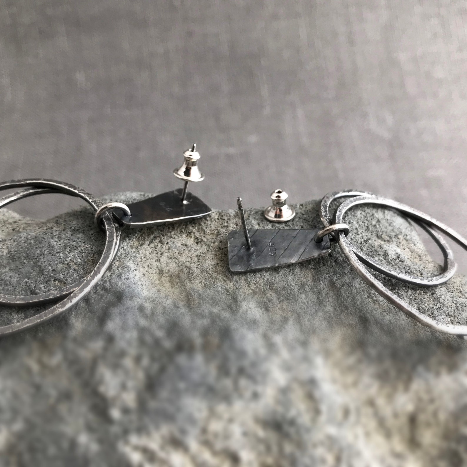 Sterling Silver Post Dangle Hoop Earrings, OOAK - Etsy