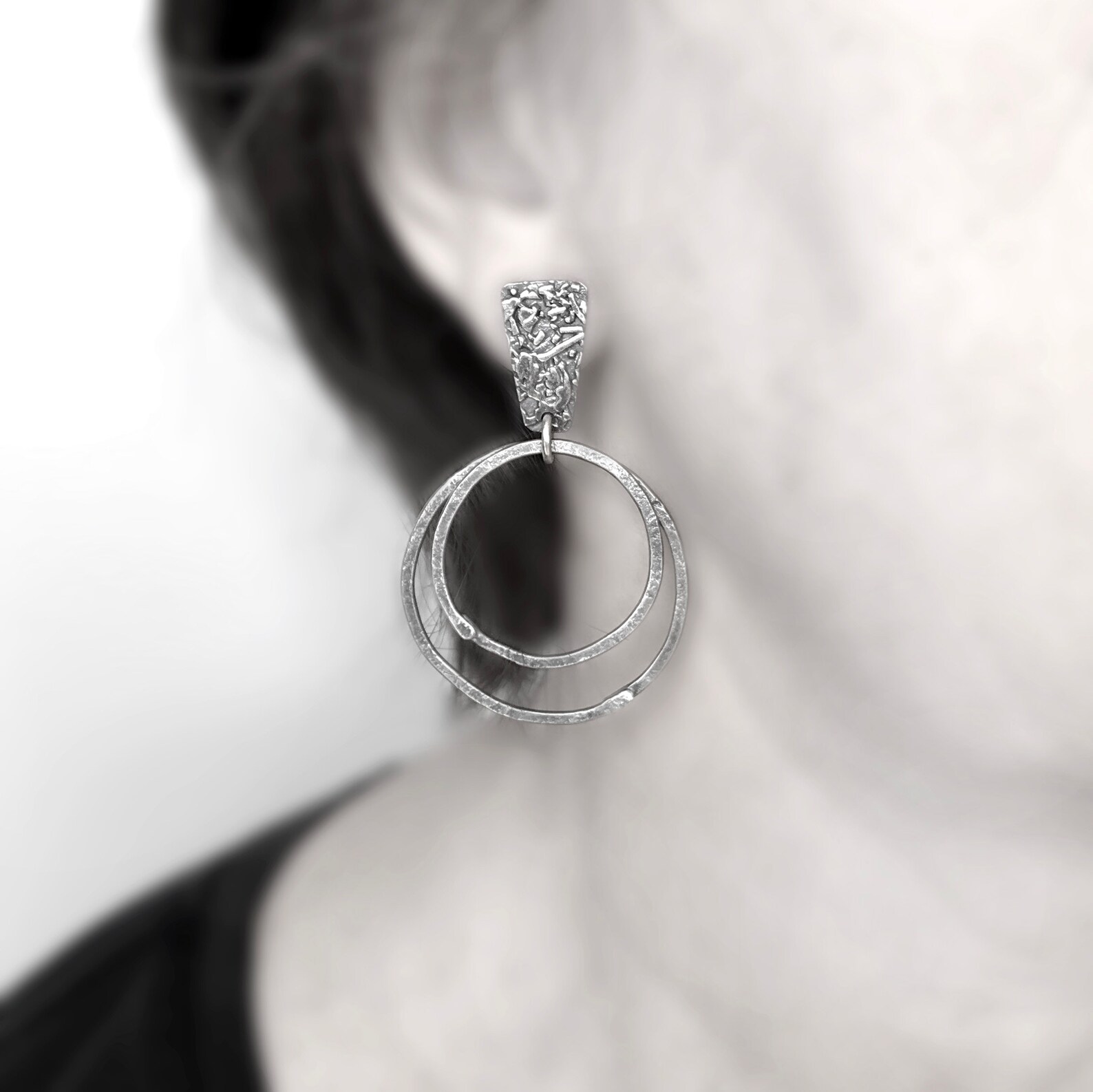 Sterling Silver Post Dangle Hoop Earrings, OOAK - Etsy