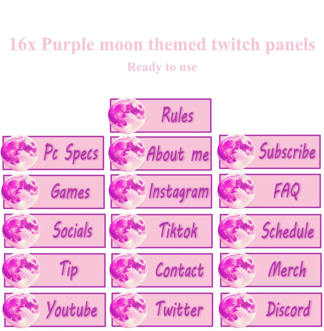 16x PURPLE MOON THEMED Twitch Panels Stream Graphics, Stream Panels - Etsy